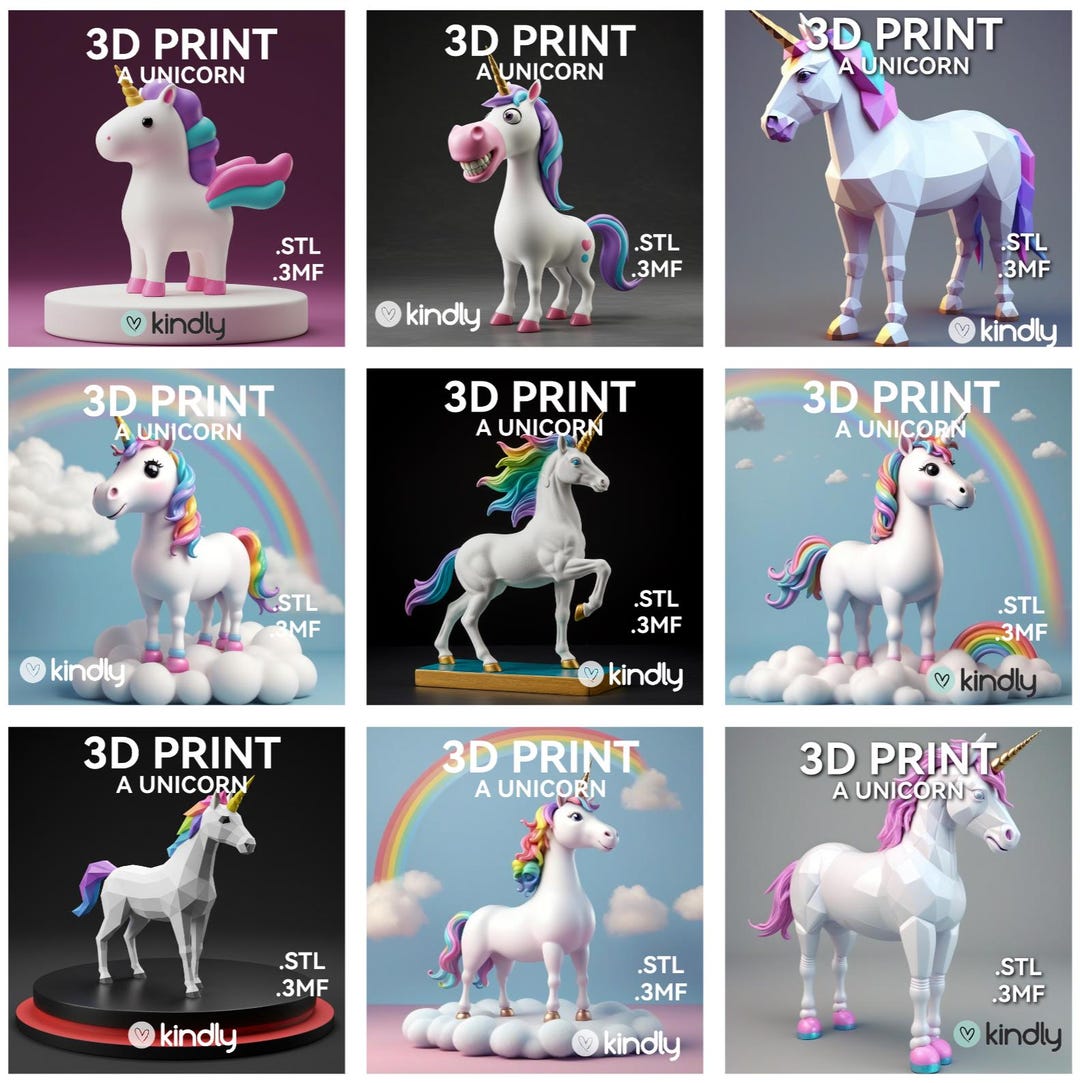 Adorable 9 Pack Unicorn 3D Print Files | Instant Download | STL & 3MF ...