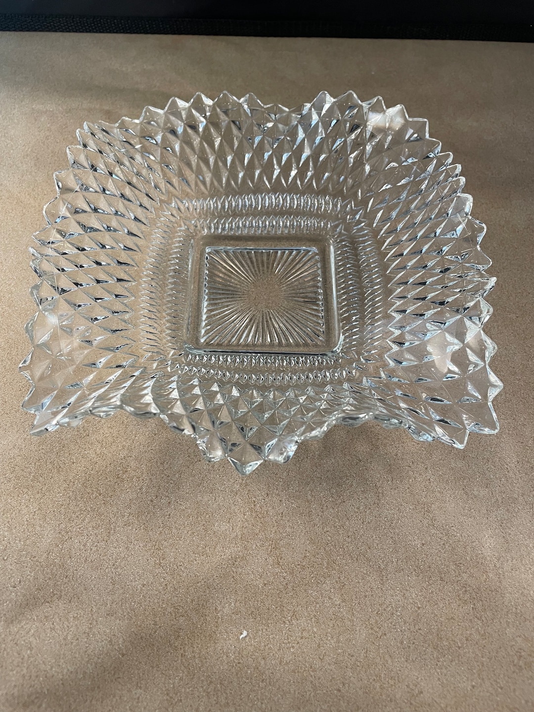 Vintage Clear Federal Depression Glass "square Ruffled Edges Diamond ...
