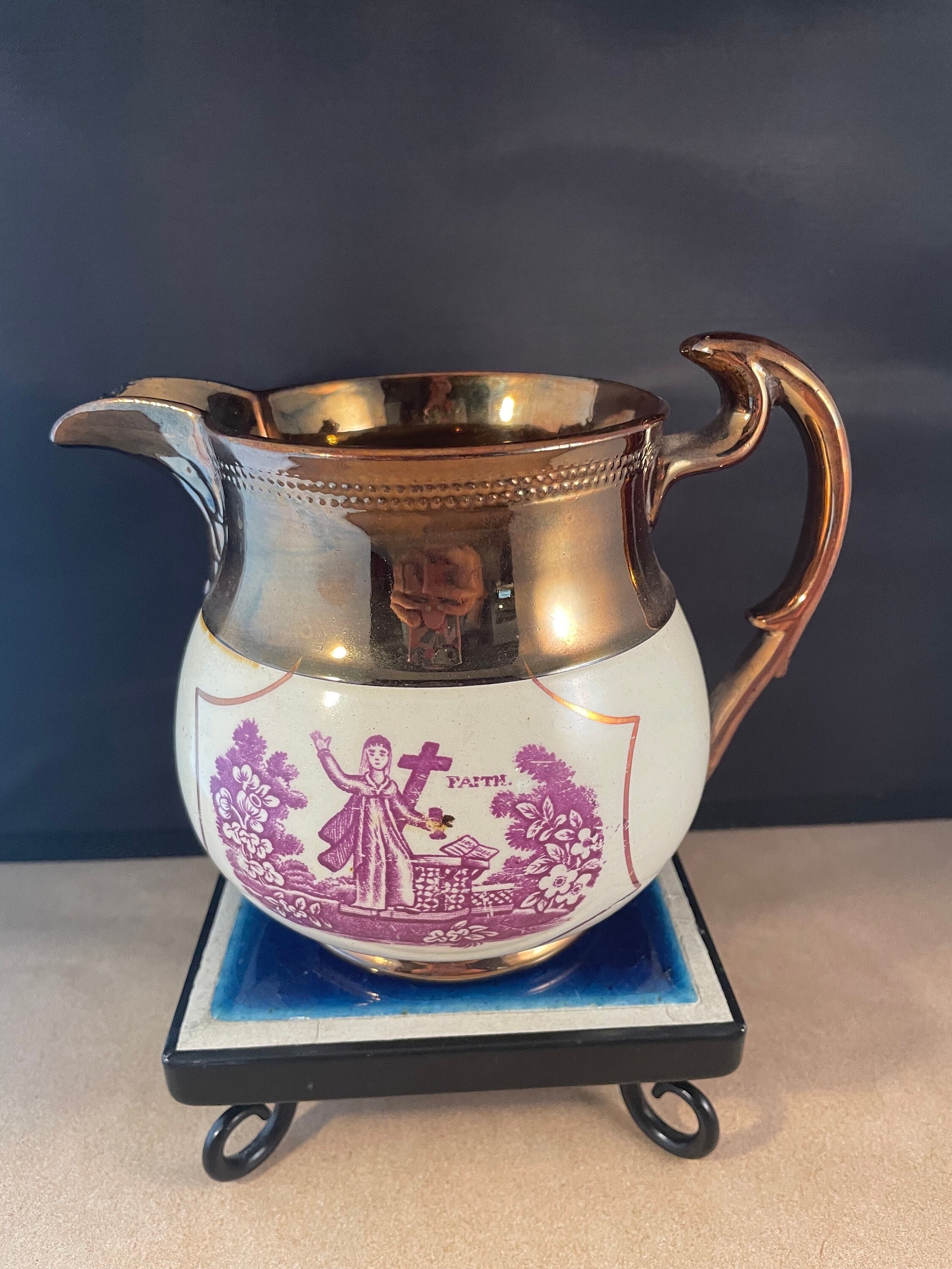 Antique English Sunderland Pink Copper Lustreware 1830's Hope and Faith ...