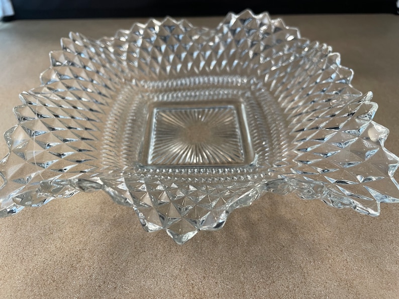 Vintage Clear Federal Depression Glass "square Ruffled Edges Diamond ...
