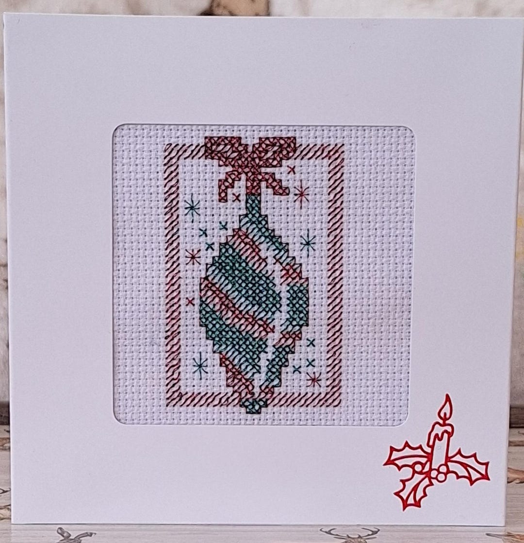 Hand Stitched Christmas Card, Christmas Bauble, Handmade, Cross Stitch ...