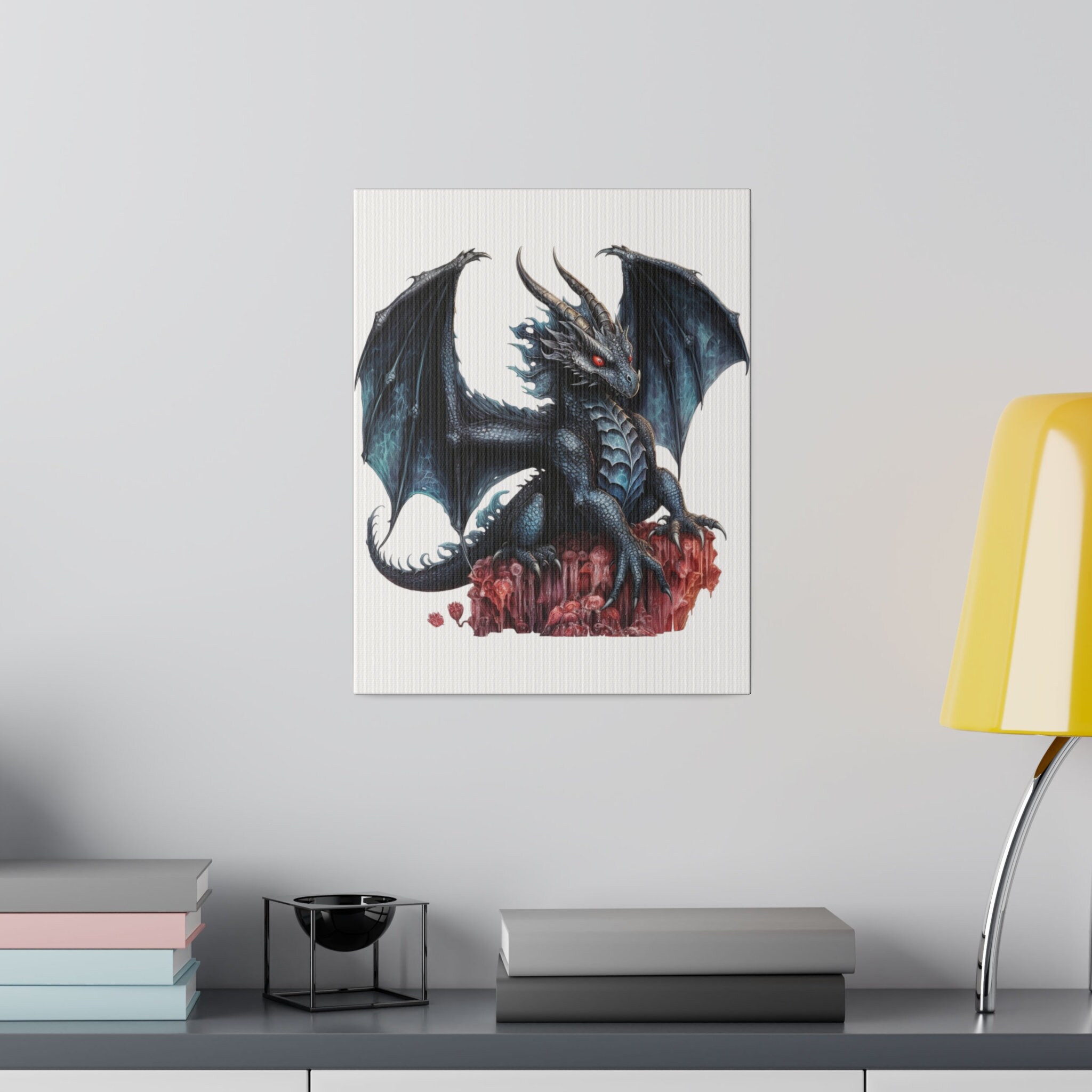 Majestic Black Dragon Canvas Wall Art, Wrapped Canvas, Wall Art, Dragon ...