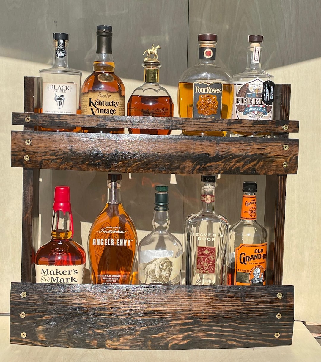 Bullets and Barrels Bourbon Shelf, 45 Caliber Brass Casings, Barrel ...