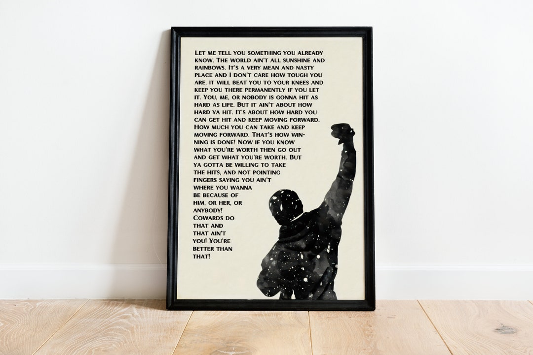 Rocky Quote Poster, Motivational Wall Art, Inspirational Movie Poster ...