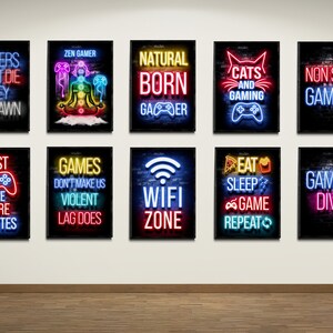 Set of 3 Neon Gaming Wall Poster, Digital Print Wall Art, Game Room ...