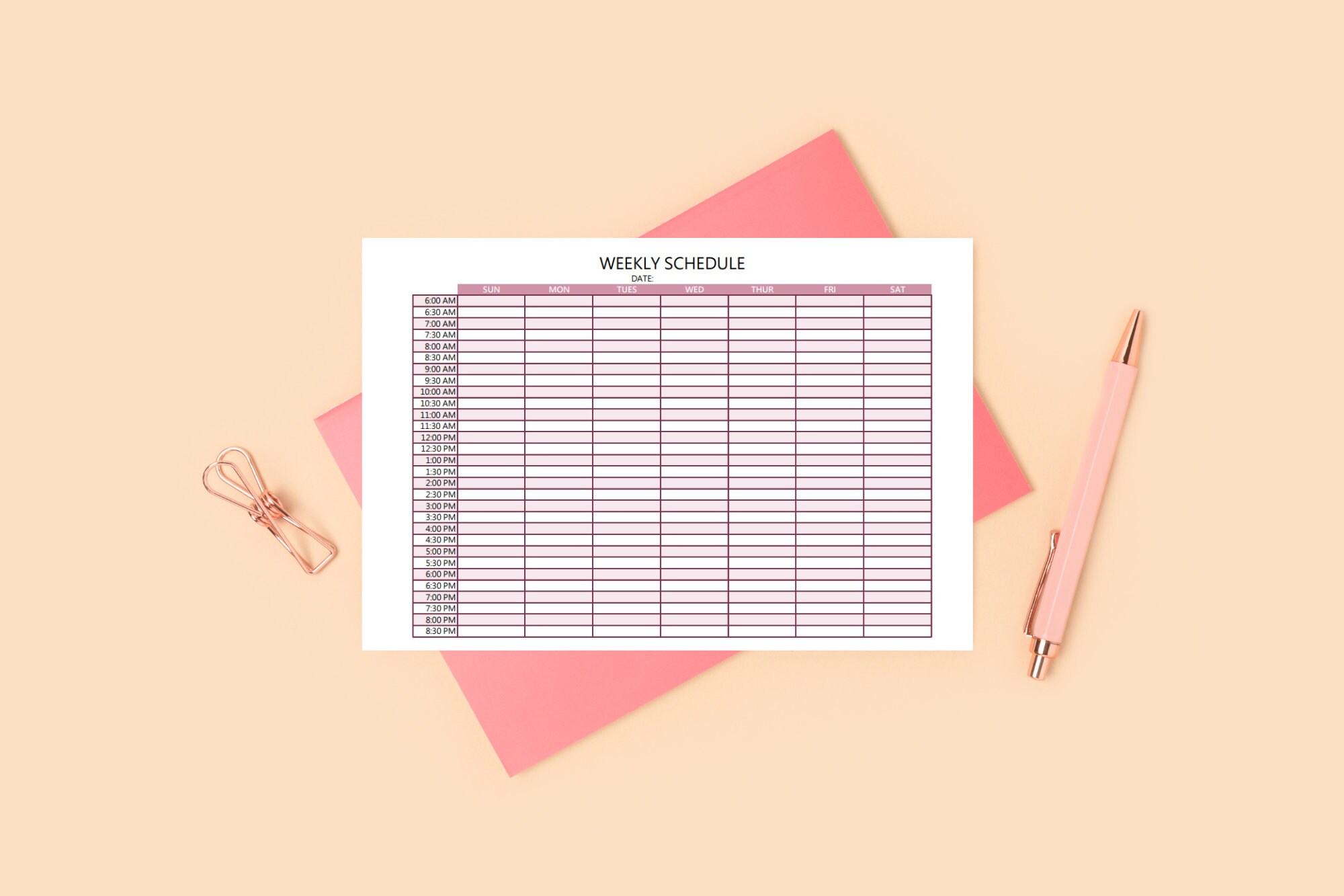 Instant Printable Fillable Weekly Horizontal Landscape Agenda Excel PDF ...