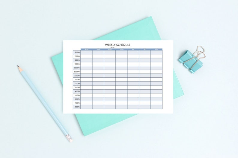 Instant Printable Fillable Hourly Weekly Horizontal Landscape Agenda ...