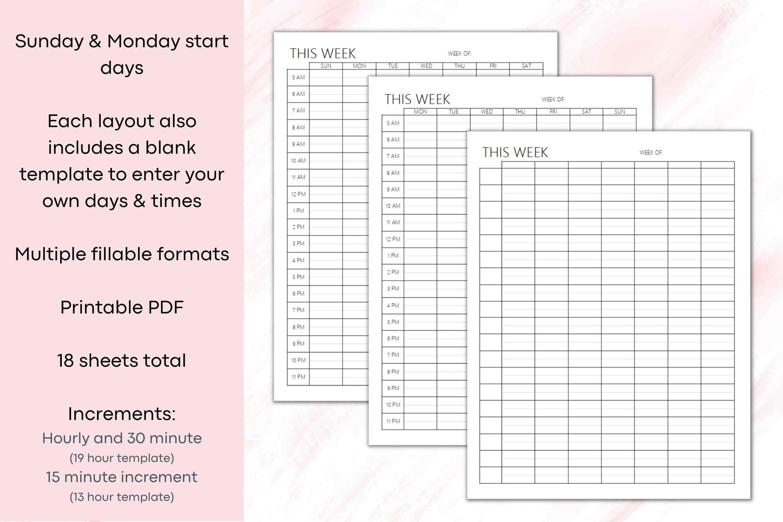 Printable Weekly Schedule Templates Hourly 30 Minute 15 Minute ...