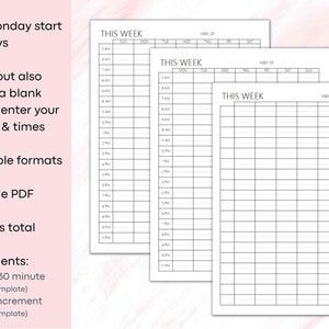 Printable Weekly Schedule Templates Hourly 30 Minute 15 Minute ...