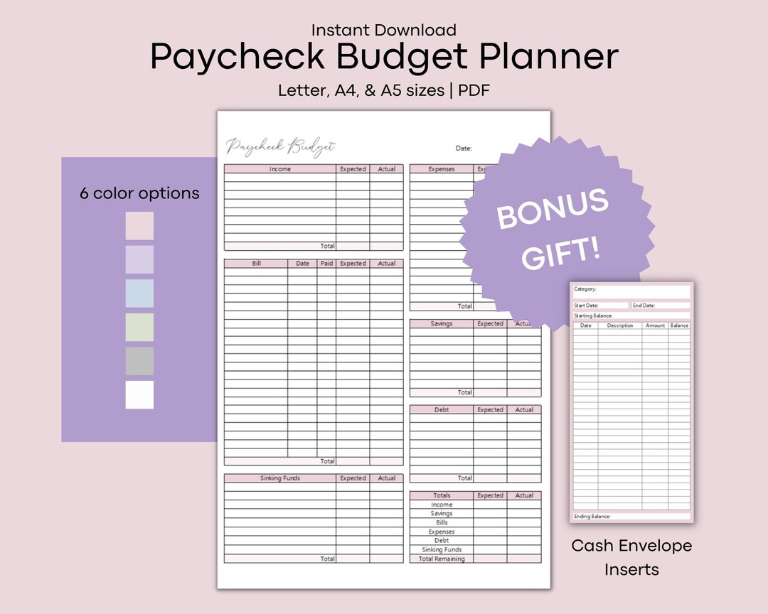 Printable Paycheck Planner Budget Planner Template Monthly Budget by ...