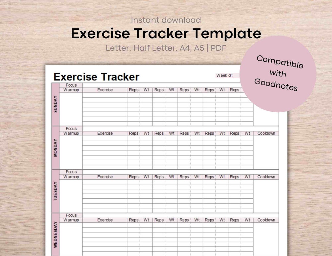 Instant Download Printable Exercise Planner Template Workout Tracker Fitness Planner Exercise ...