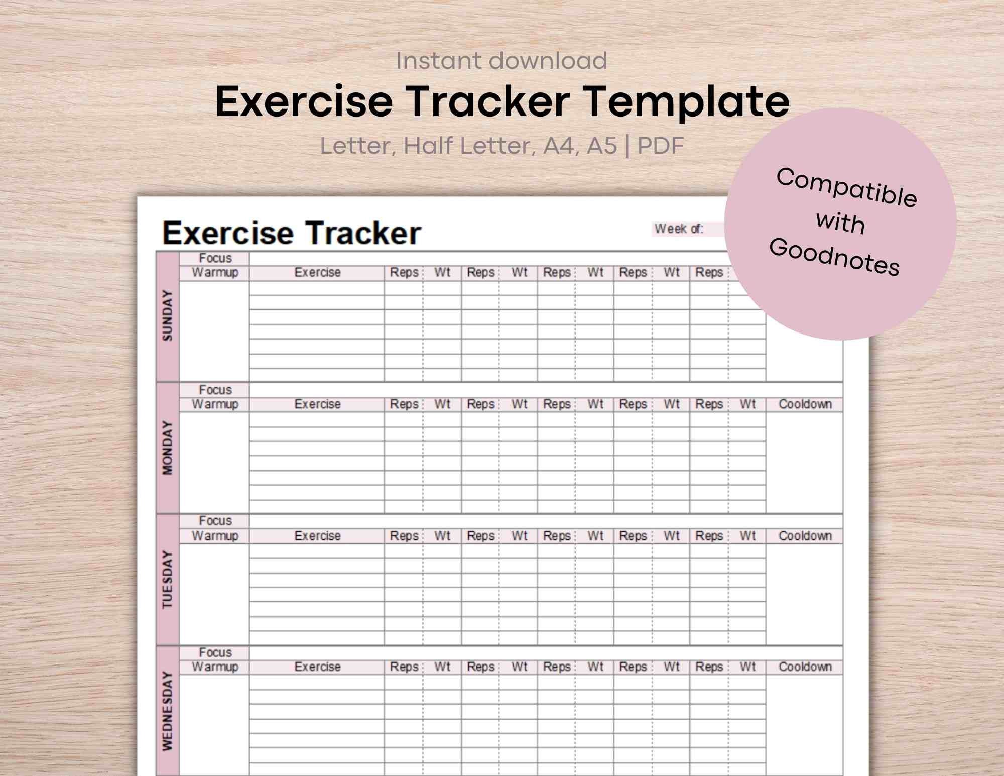 Instant Download Printable Exercise Planner Template Workout Tracker ...