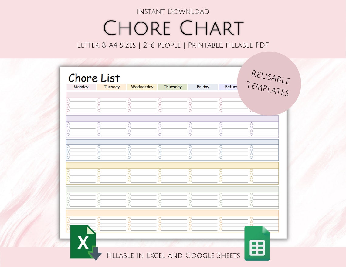 Instant Printable Chore Chart Daily Responsibilities Checklist Editable ...