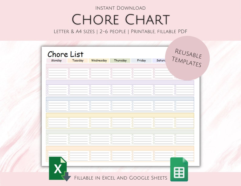 Instant Printable Chore Chart Daily Responsibilities Checklist Editable ...