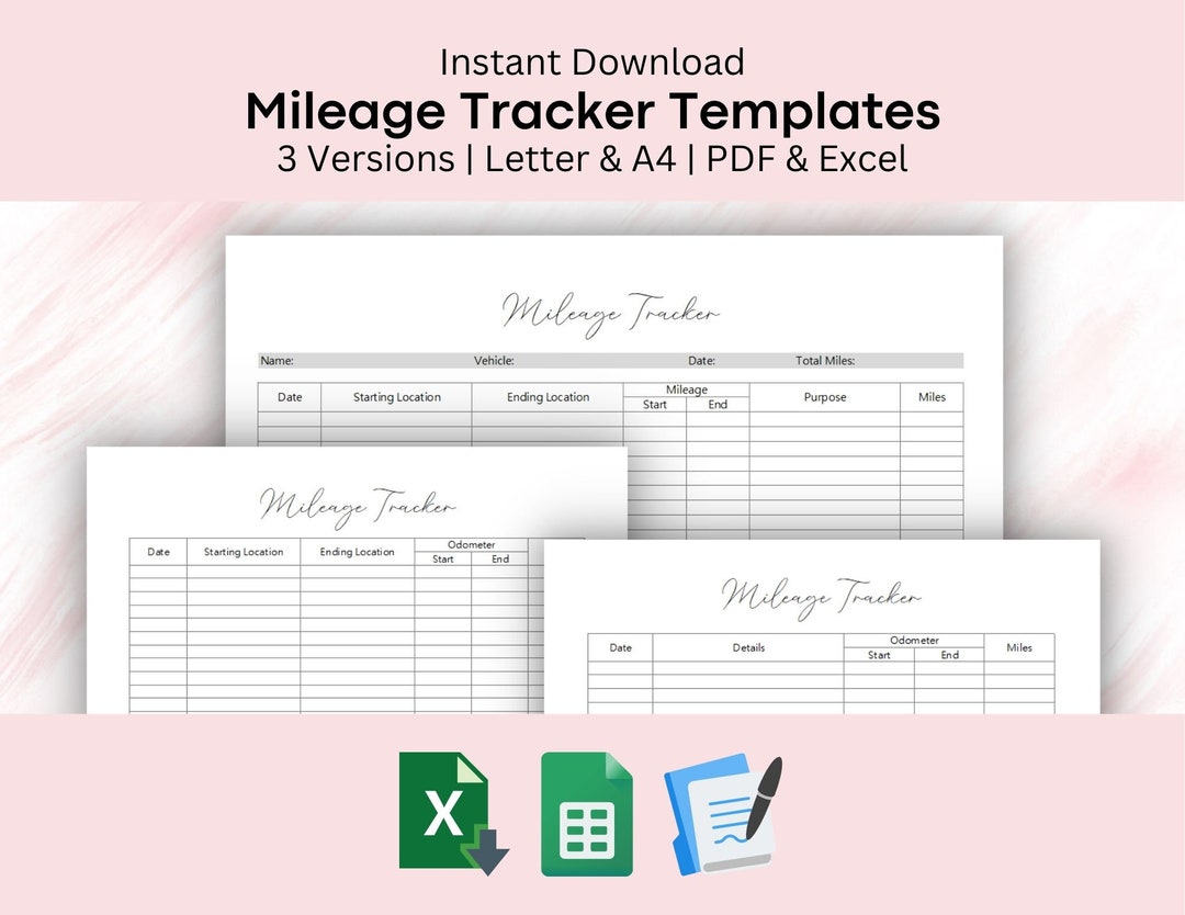 Printable Mileage Tracker Templates Mileage Log Editable Travel Small ...