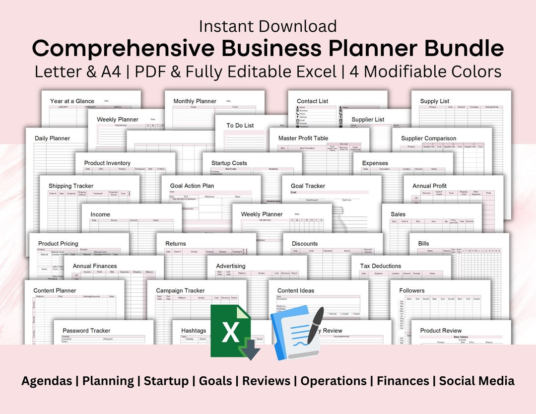 Business Planner Printable Inserts Bundle Small Business Plan Template ...