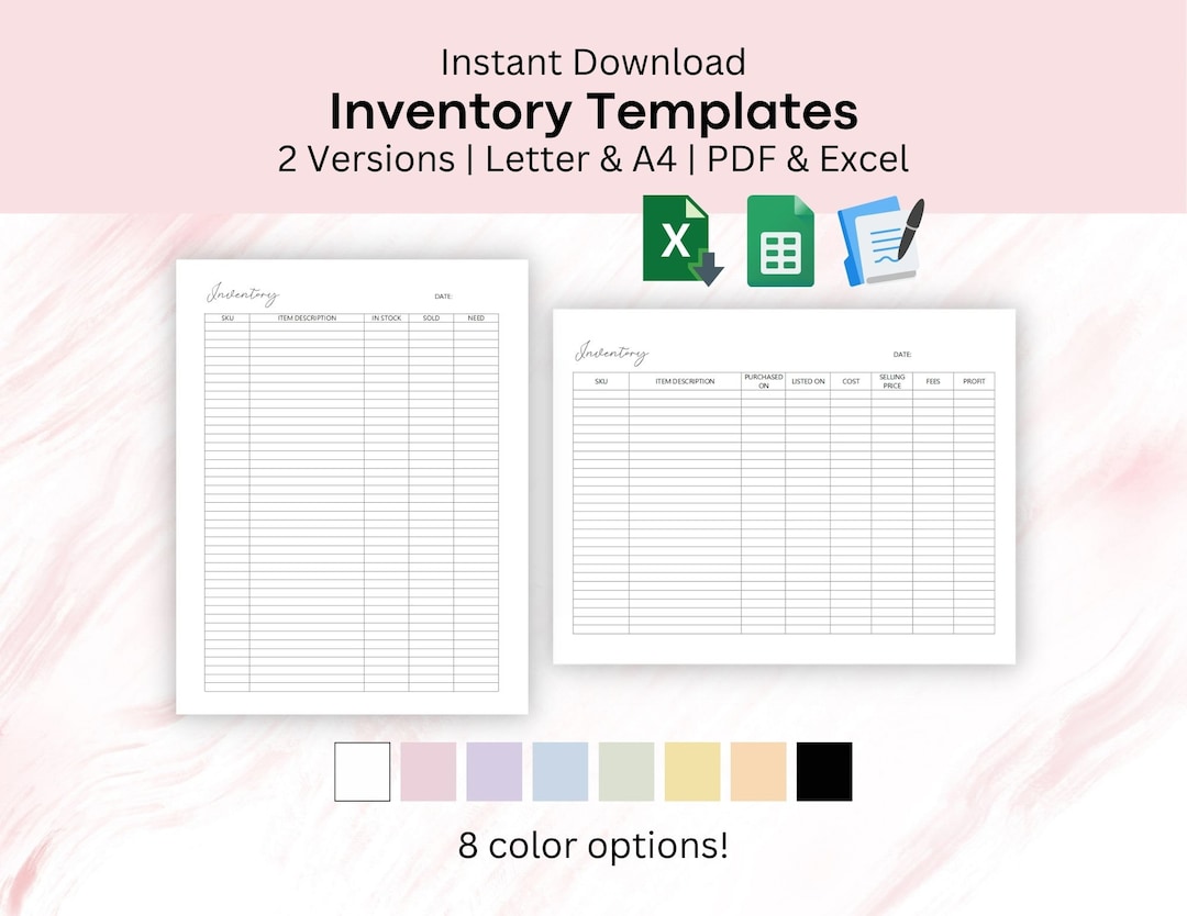 Inventory Tracker Spreadsheet Template Editable Printable Inventory ...