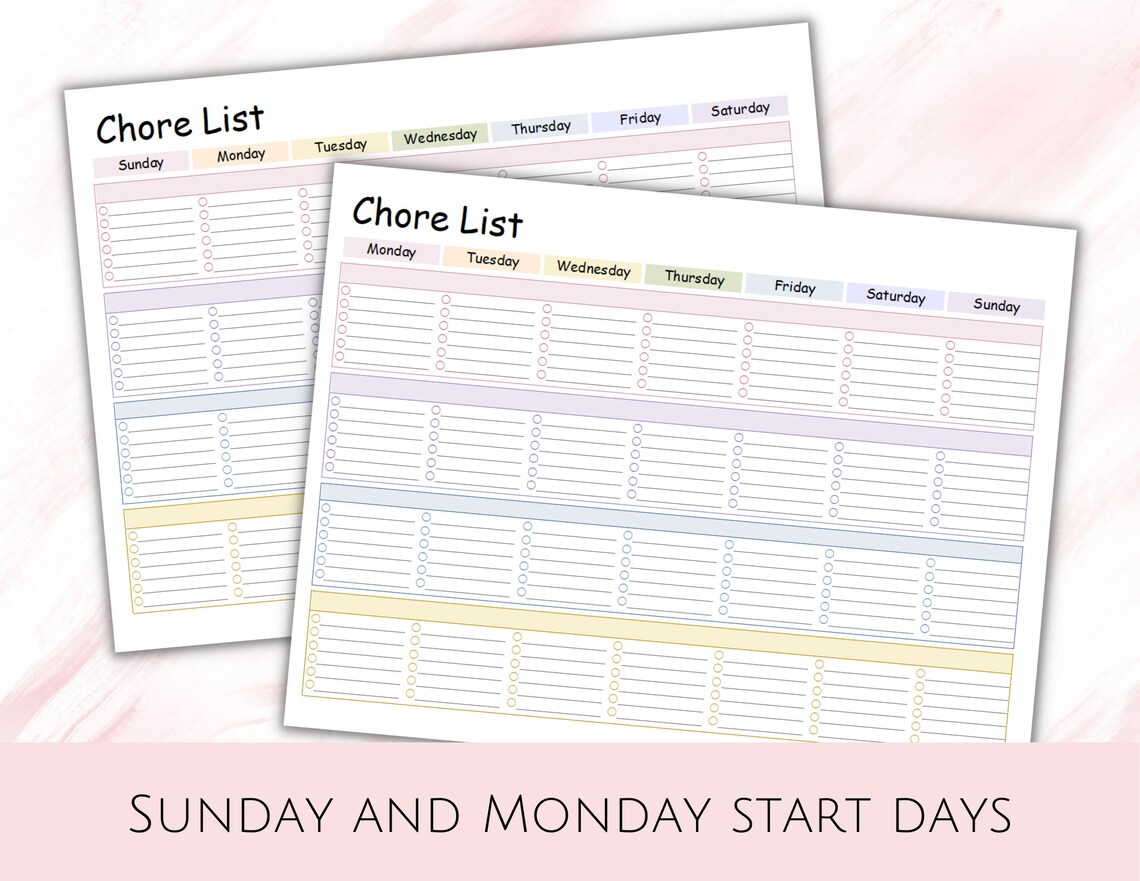 Instant Printable Chore Chart Daily Responsibilities Checklist Editable ...