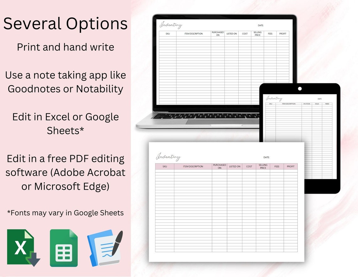 Inventory Tracker Spreadsheet Template Editable Printable Inventory ...
