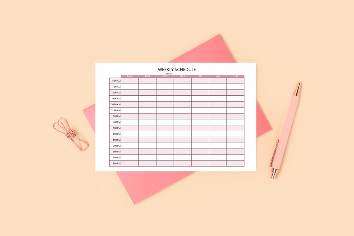 Instant Printable Fillable Hourly Weekly Horizontal Landscape Agenda ...