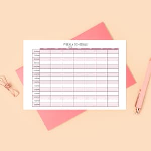 Instant Printable Fillable Hourly Weekly Horizontal Landscape Agenda ...