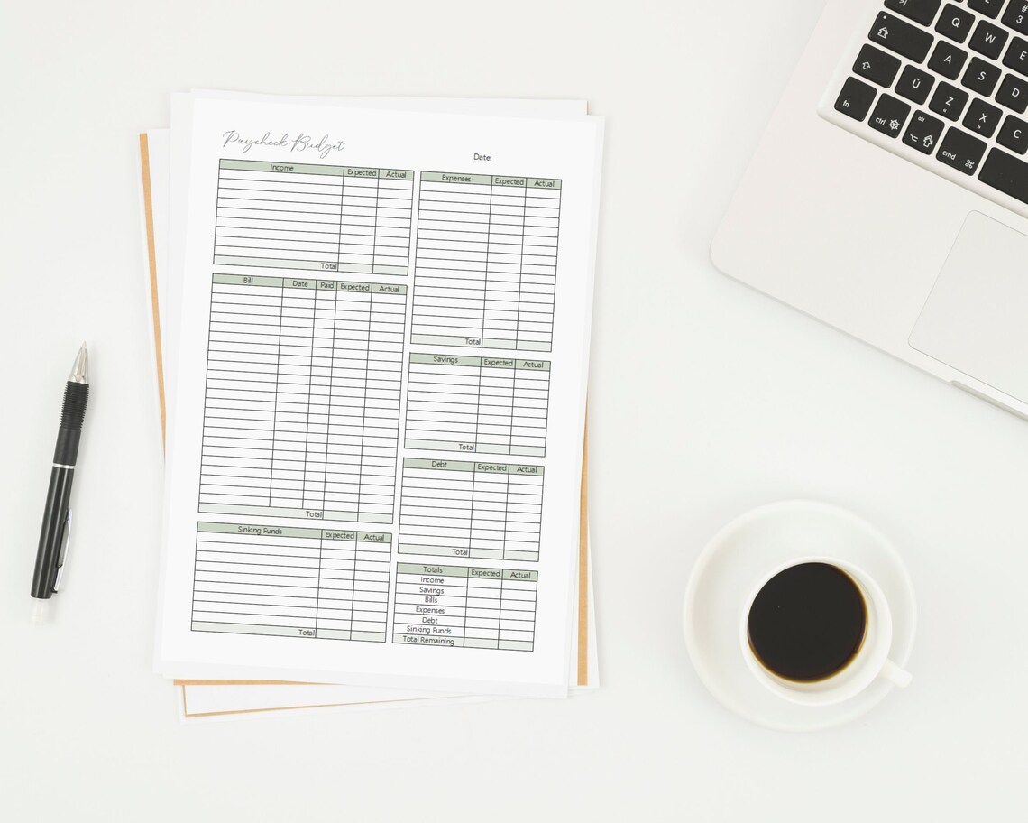 Printable Paycheck Planner Budget Planner Template Monthly Budget by ...