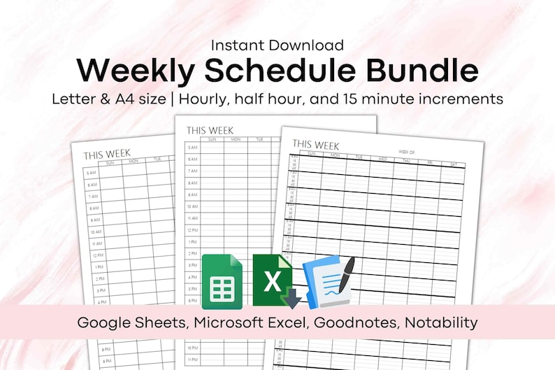 Printable Weekly Schedule Templates Hourly 30 Minute 15 Minute ...