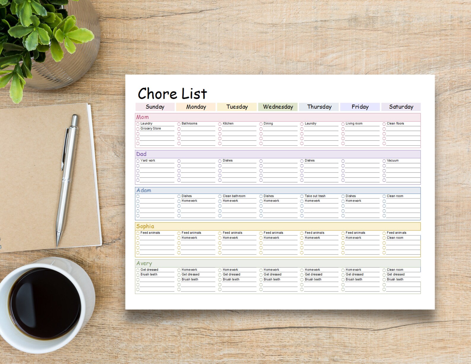Instant Printable Chore Chart Daily Responsibilities Checklist Editable ...