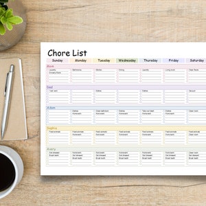 Instant Printable Chore Chart Daily Responsibilities Checklist Editable ...