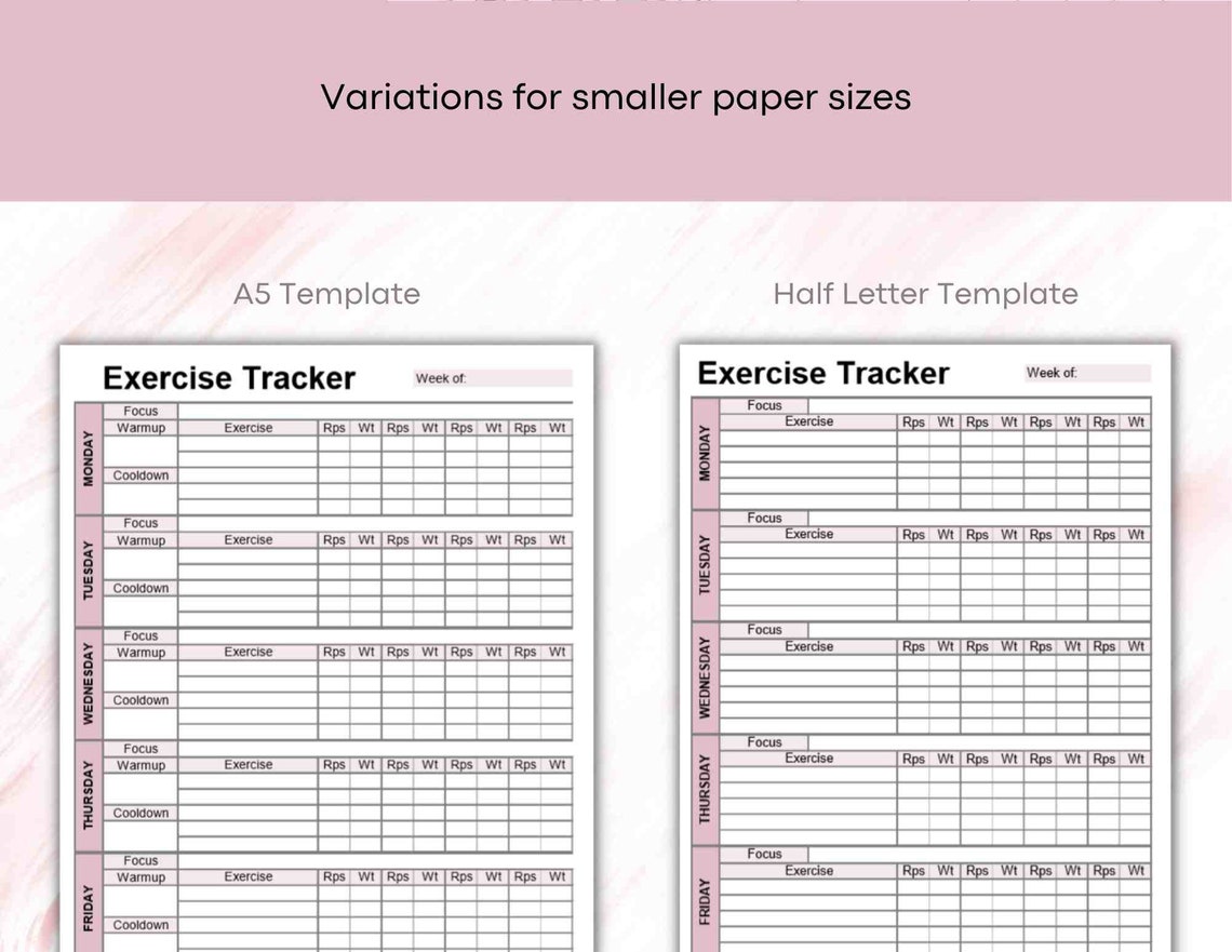 Instant Download Printable Exercise Planner Template Workout Tracker ...