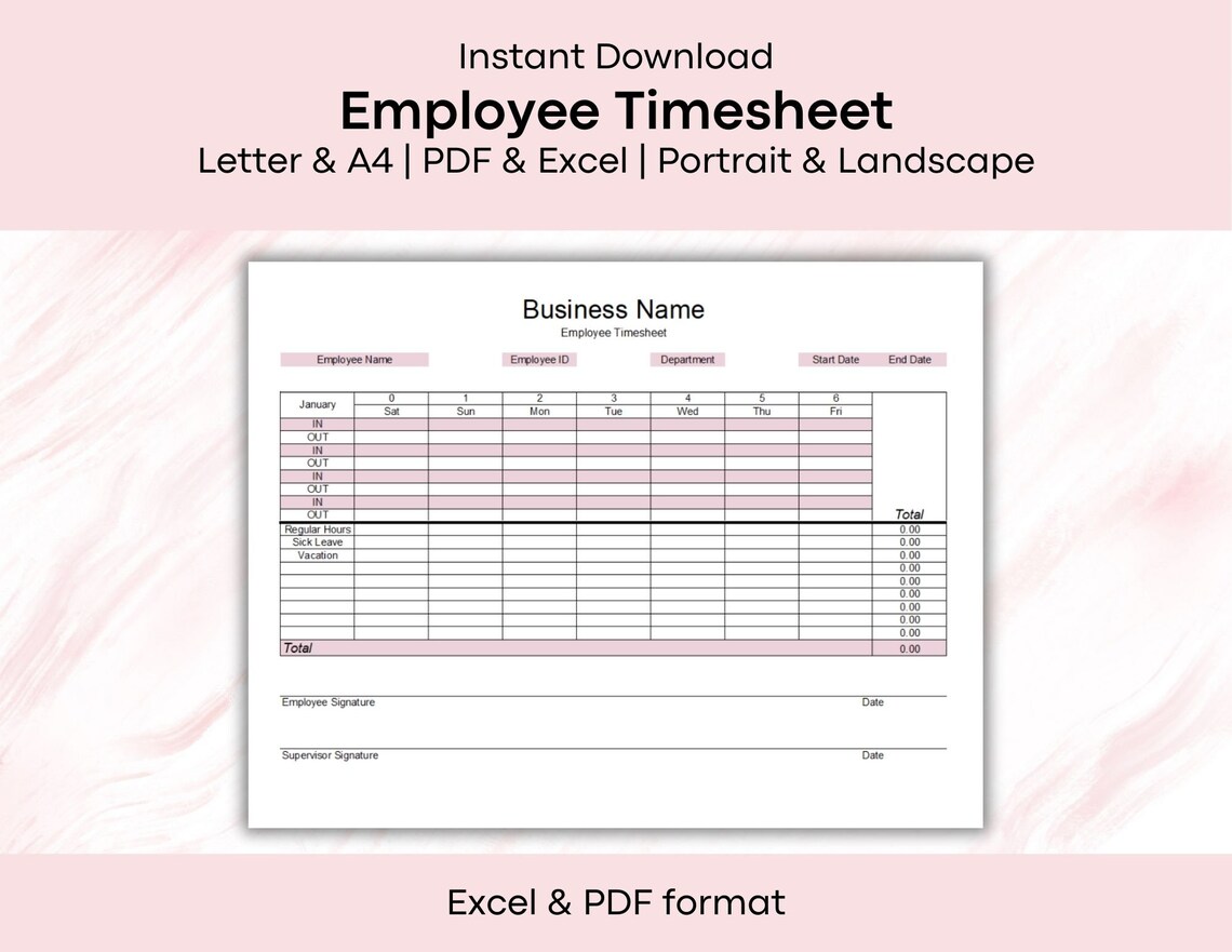Timesheet Printable Employee Time Sheet Weekly Schedule Template Work ...
