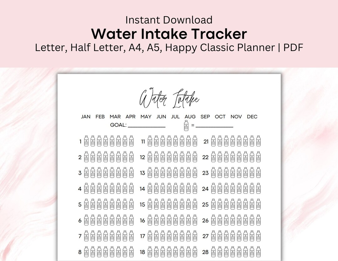 Water Tracker Printable Monthly Water Intake Water Log Hydration ...