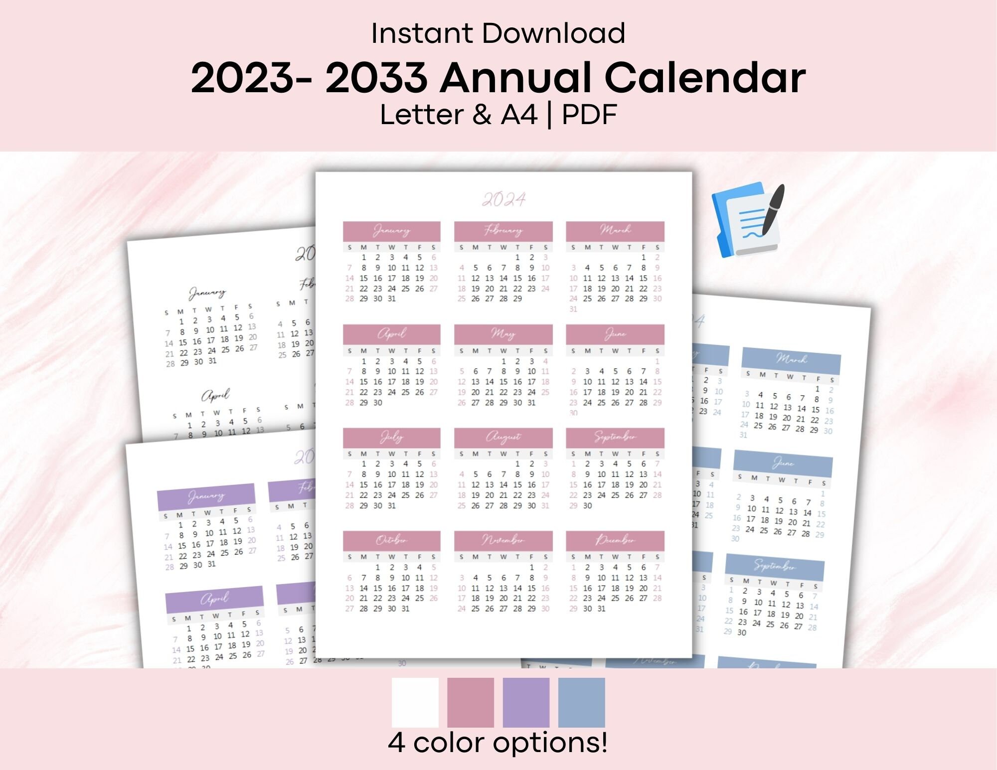Year Calendar Annual Calendar Template 2023-2033 Printable Planner ...