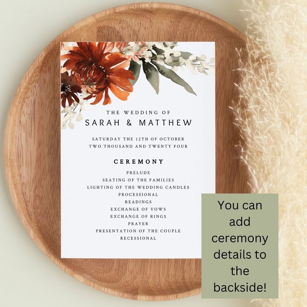 Flat Wedding Program Template - Etsy