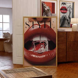 Red Lips Ice Vogue Print: 70s Retro Style Poster, Red Wall Art - Etsy