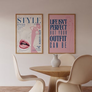 Print Set of 2, 1950s Vibe, Outfit Poster, Pink Wall Art, Vogue Print ...