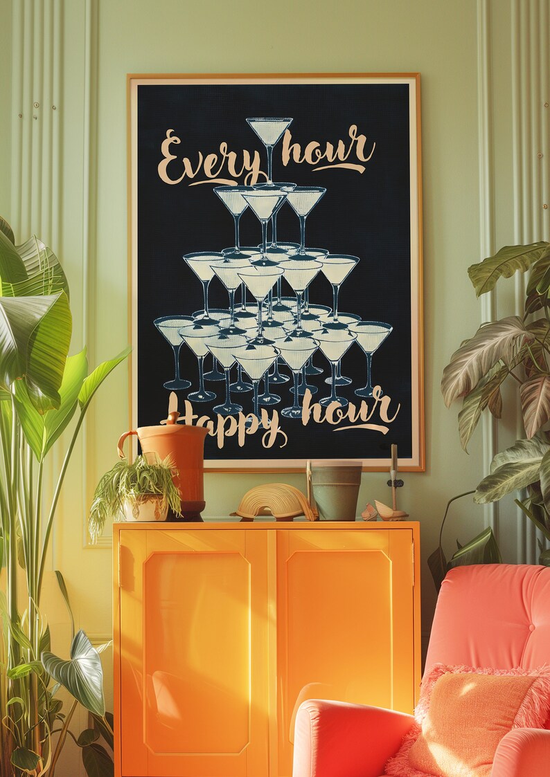 Happy Hour Martini Print: Retro Bar Cart Poster (digital Download) - Etsy