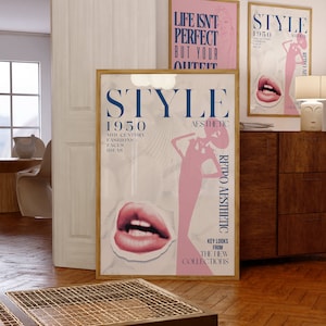 Print Set of 2, 1950s Vibe, Outfit Poster, Pink Wall Art, Vogue Print ...