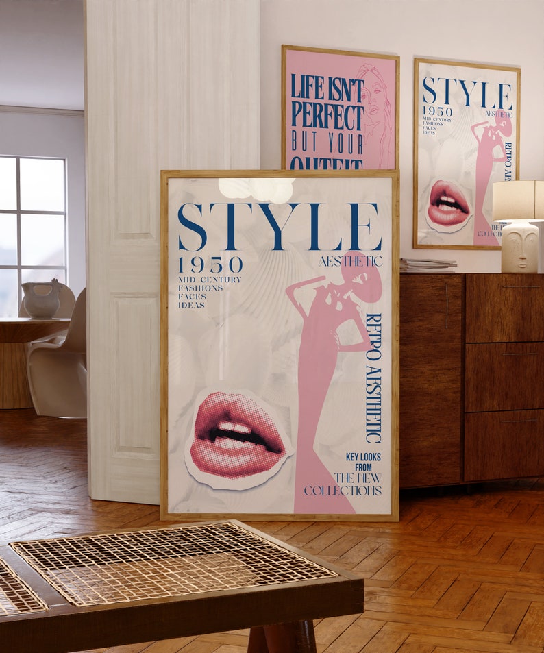 Print Set of 2, 1950s Vibe, Outfit Poster, Pink Wall Art, Vogue Print ...