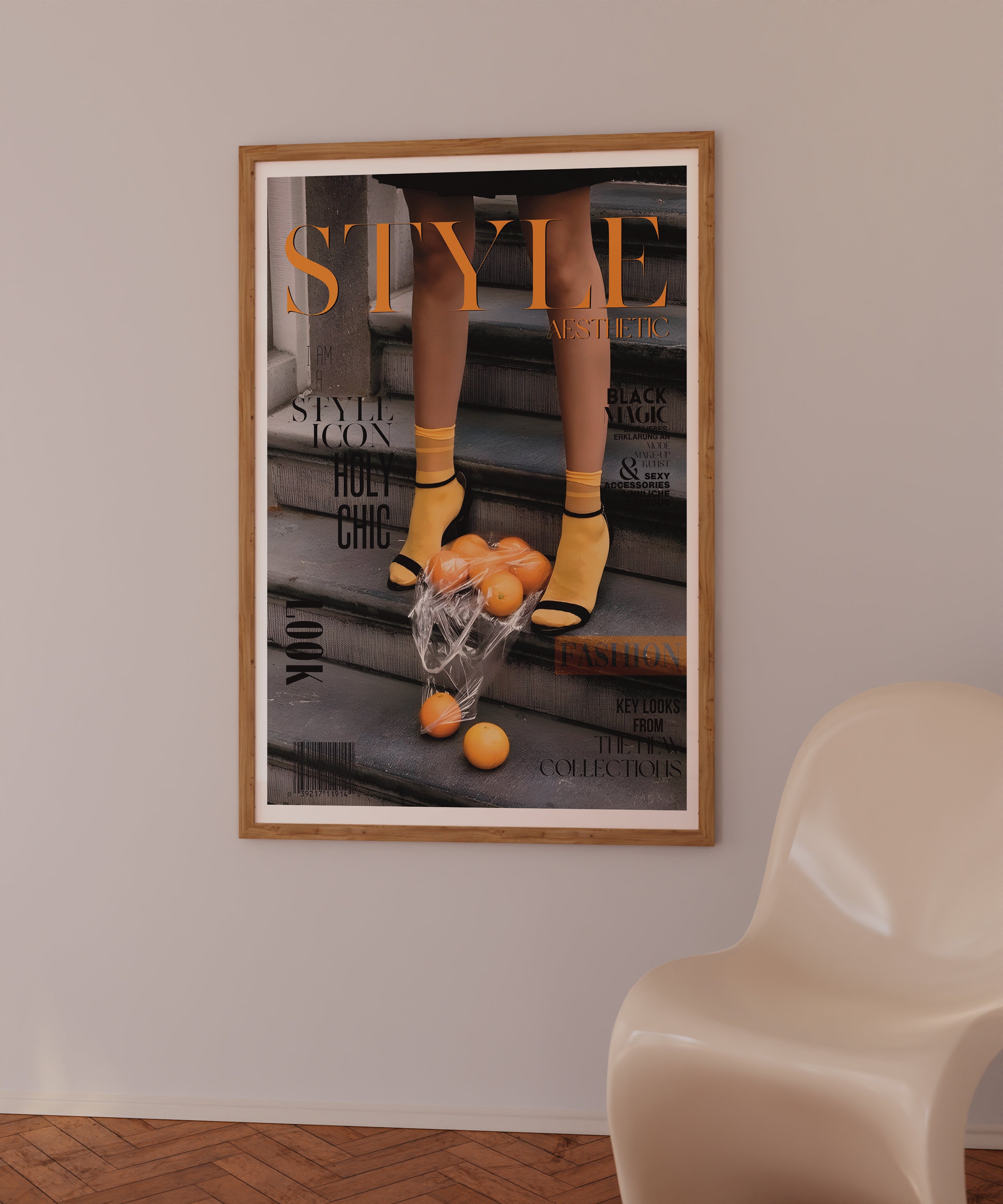 Style Magazine Poster, High Heels Poster, 70s Retro Print, Yellow Wall ...