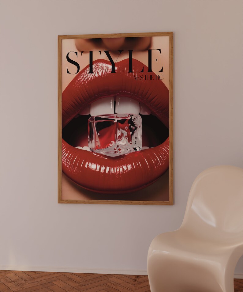Red Lips Ice Vogue Print: 70s Retro Style Poster, Red Wall Art - Etsy