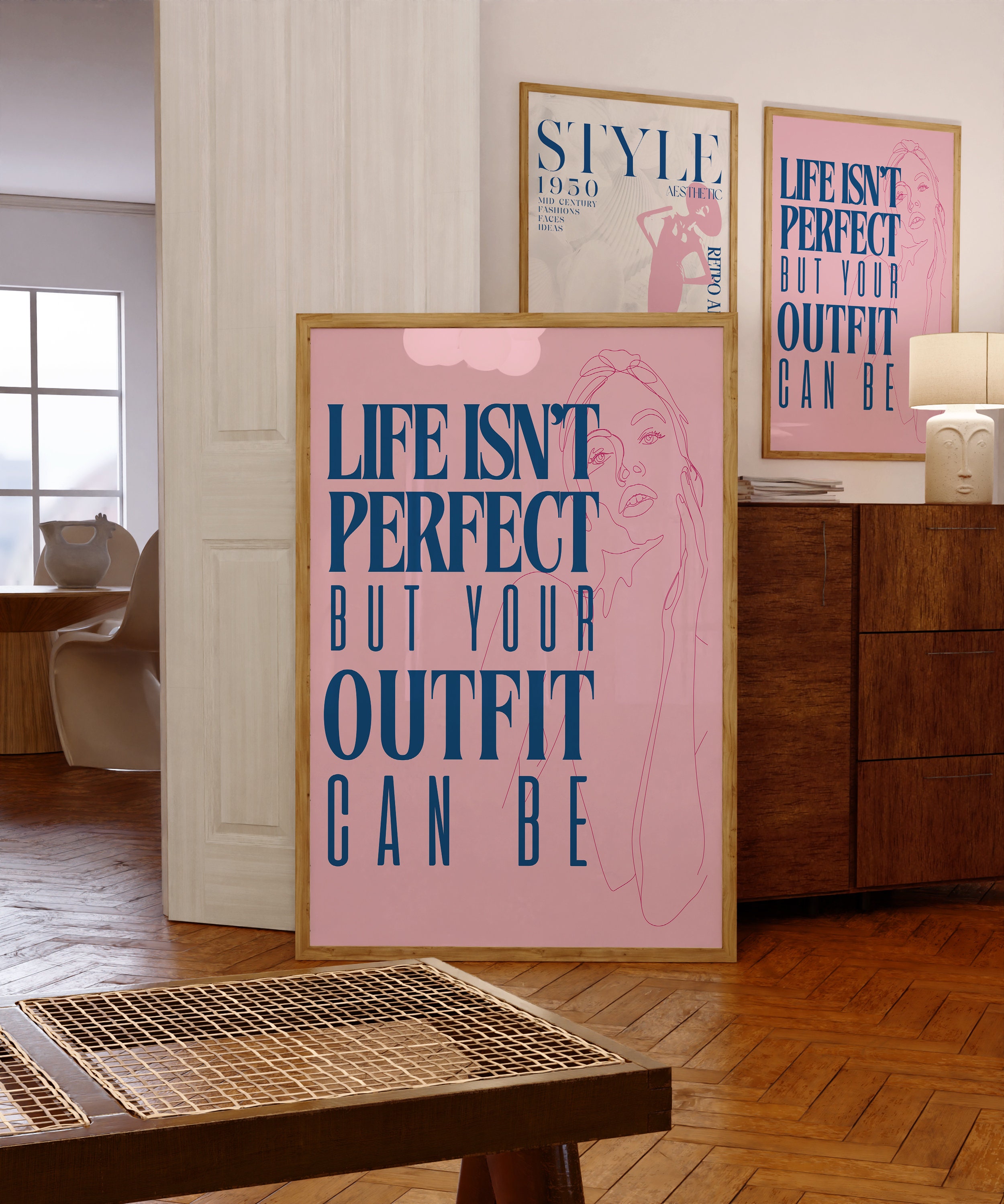 Print Set of 2, 1950s Vibe, Outfit Poster, Pink Wall Art, Vogue Print ...