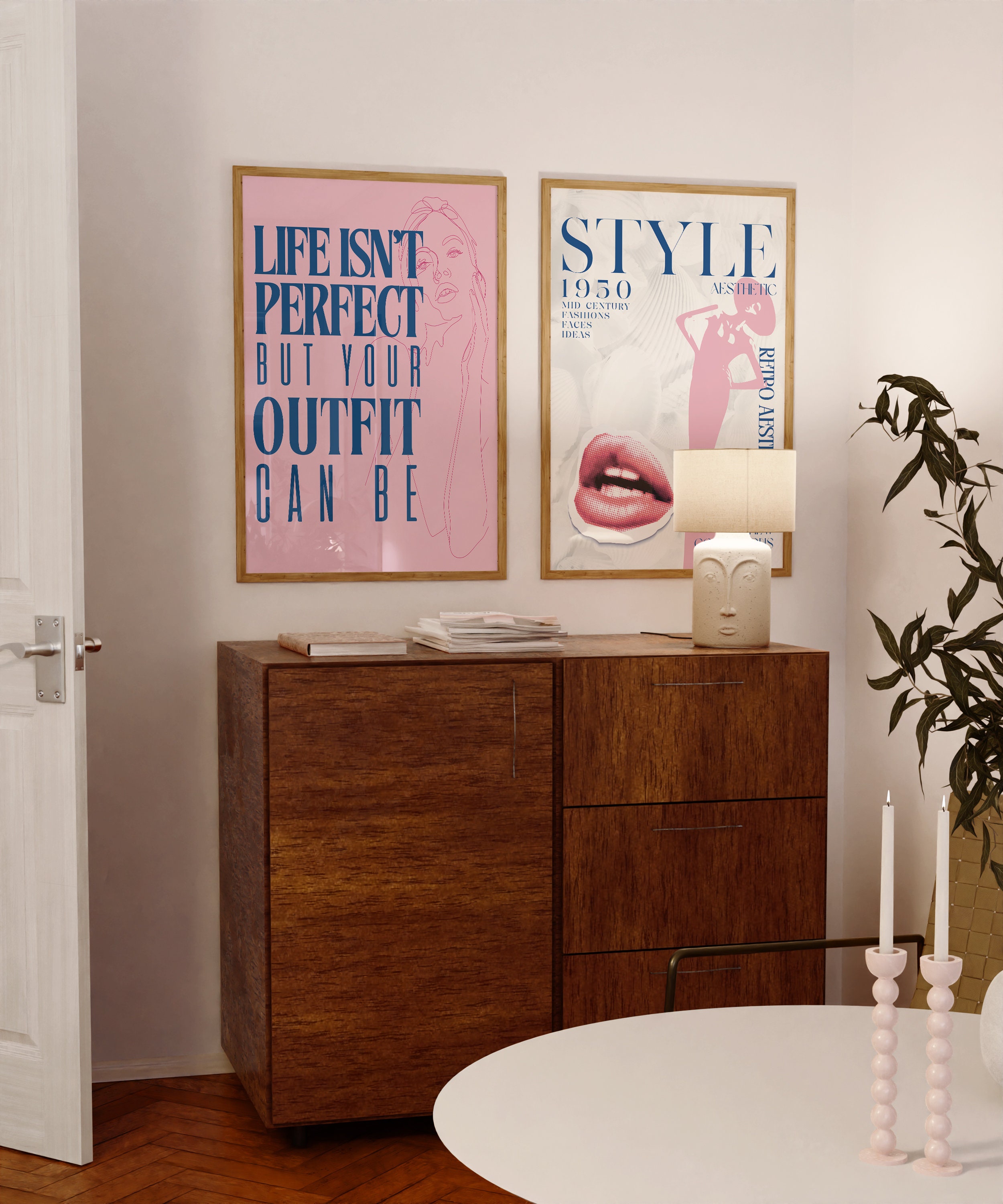 Print Set of 2, 1950s Vibe, Outfit Poster, Pink Wall Art, Vogue Print ...