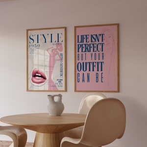 Print Set of 2, 1950s Vibe, Outfit Poster, Pink Wall Art, Vogue Print ...