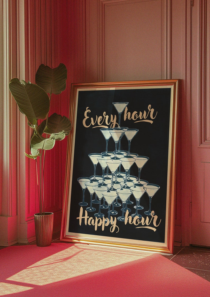 Happy Hour Martini Print: Retro Bar Cart Poster (digital Download) - Etsy
