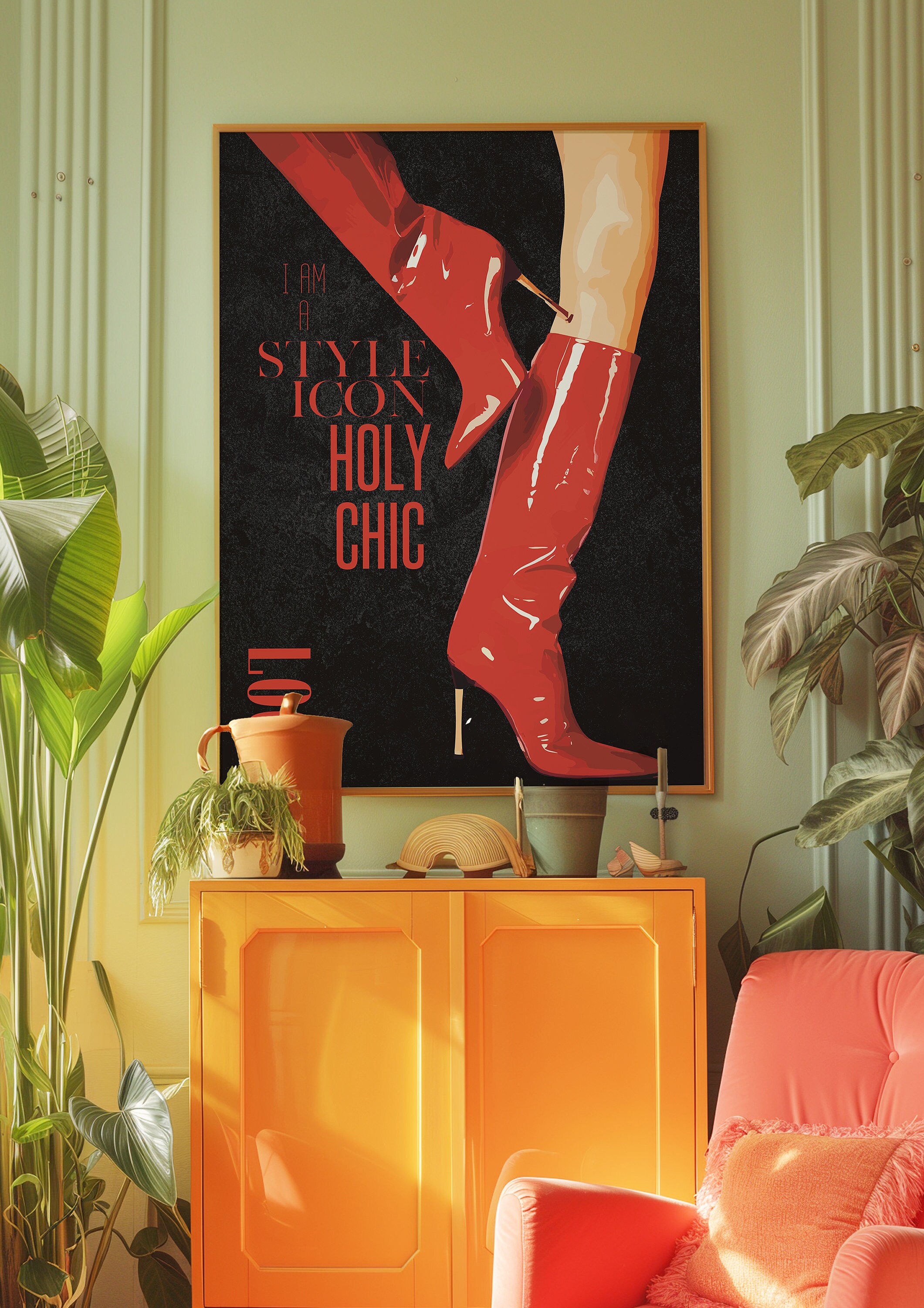 Style Magazine Poster, 70s Retro Print, Red Wall Art, High Heels Poster ...