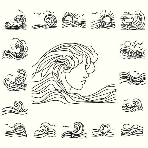 One Line Drawing, Wave Svg, Svg Bundle, Waves Svg, Sunset Svg, Sun Svg ...