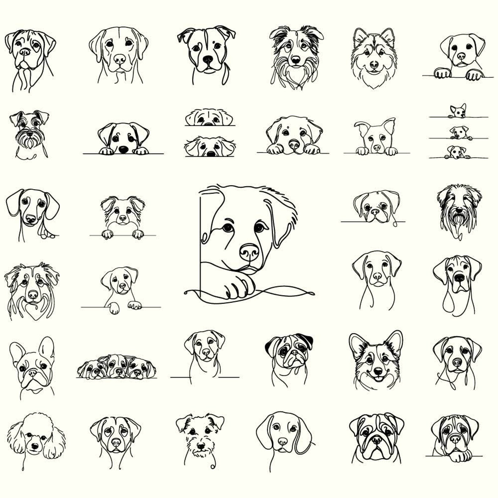 One Line Drawing, Dog Svg, Dog Breed Svg, Svg Bundle, Dog Line Art, Dog ...