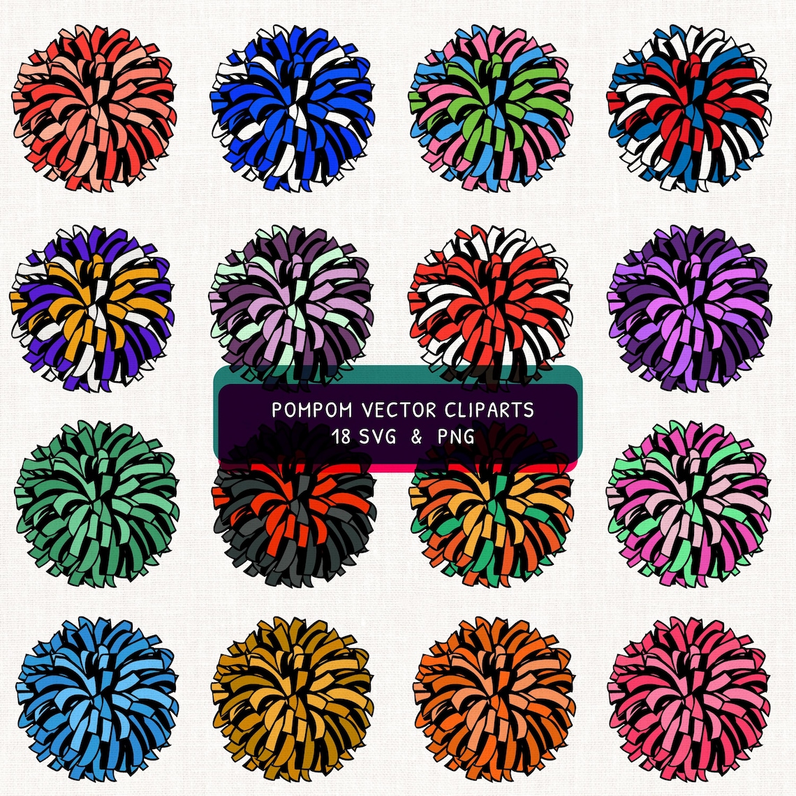 Pom Pom Svg Bundle, Cheerleading Svg, Pompom Svg, Cheerleader Svg, Pom ...