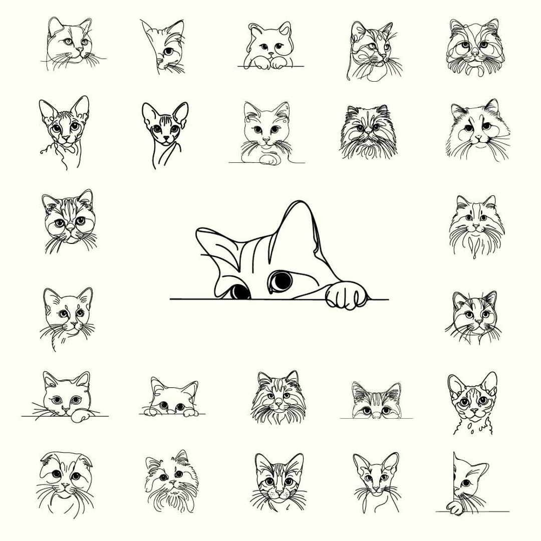Cat Svg, One Line Drawing, Cat Face Svg, Svg Bundle, Cat Clipart ...